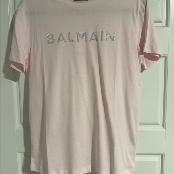 Balmain | Shirts & Tops | Balmain Light Pink Tee With Silver Accents ...